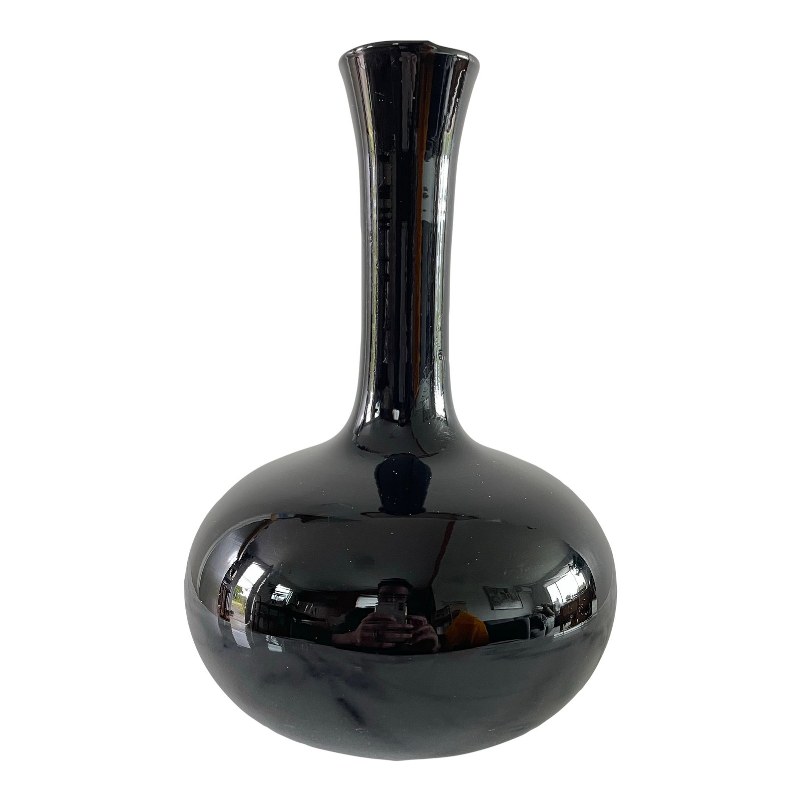 Vintage 1970s Black Glass Vase by Tiara Glass | Chairish
