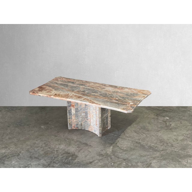 1970s Vintage Fior Di Pesco Marble Dining Table With Concave Pedestal ...