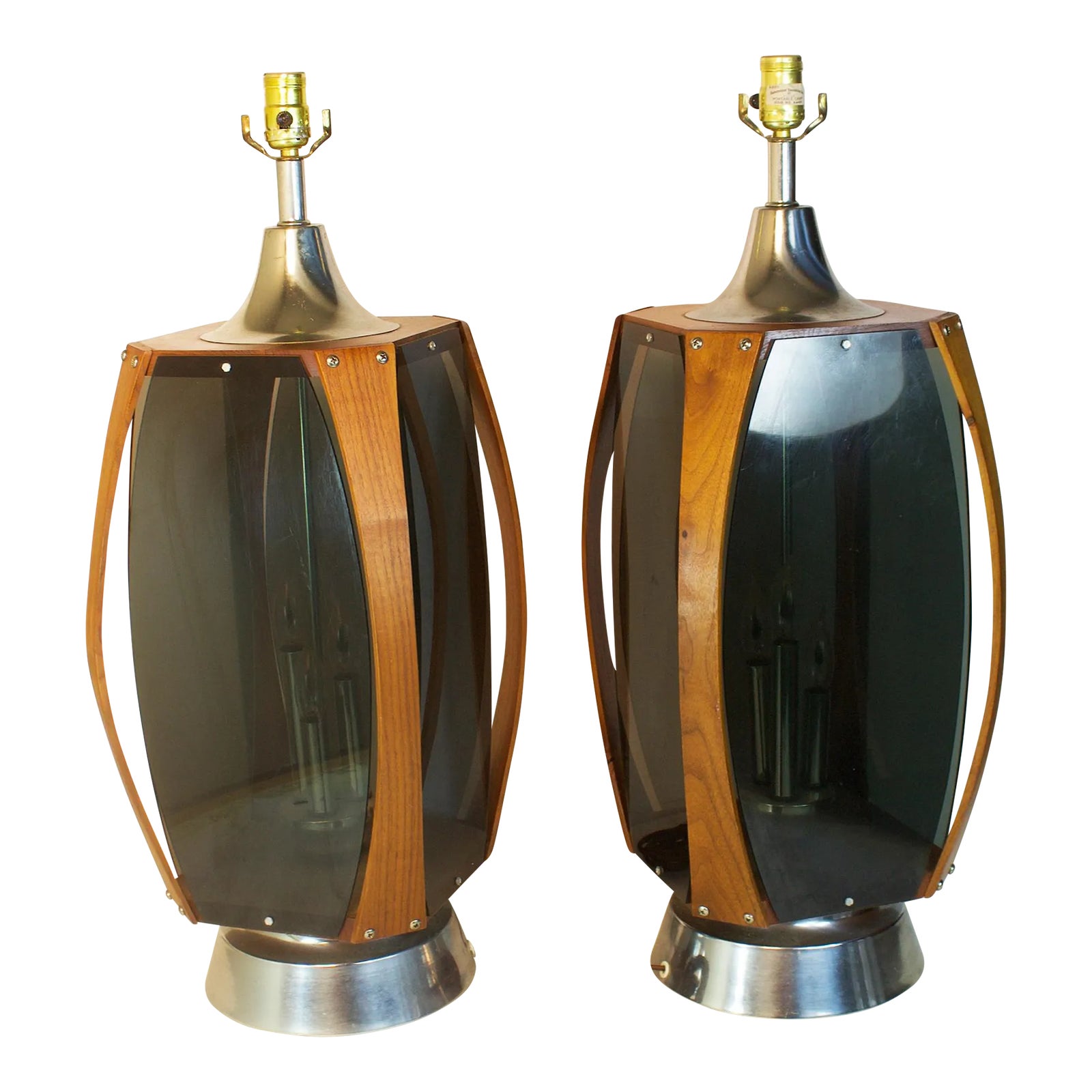 Pair of Large 1970s Lawrin Mid-Century Modern Walnut & Lucite Table ...