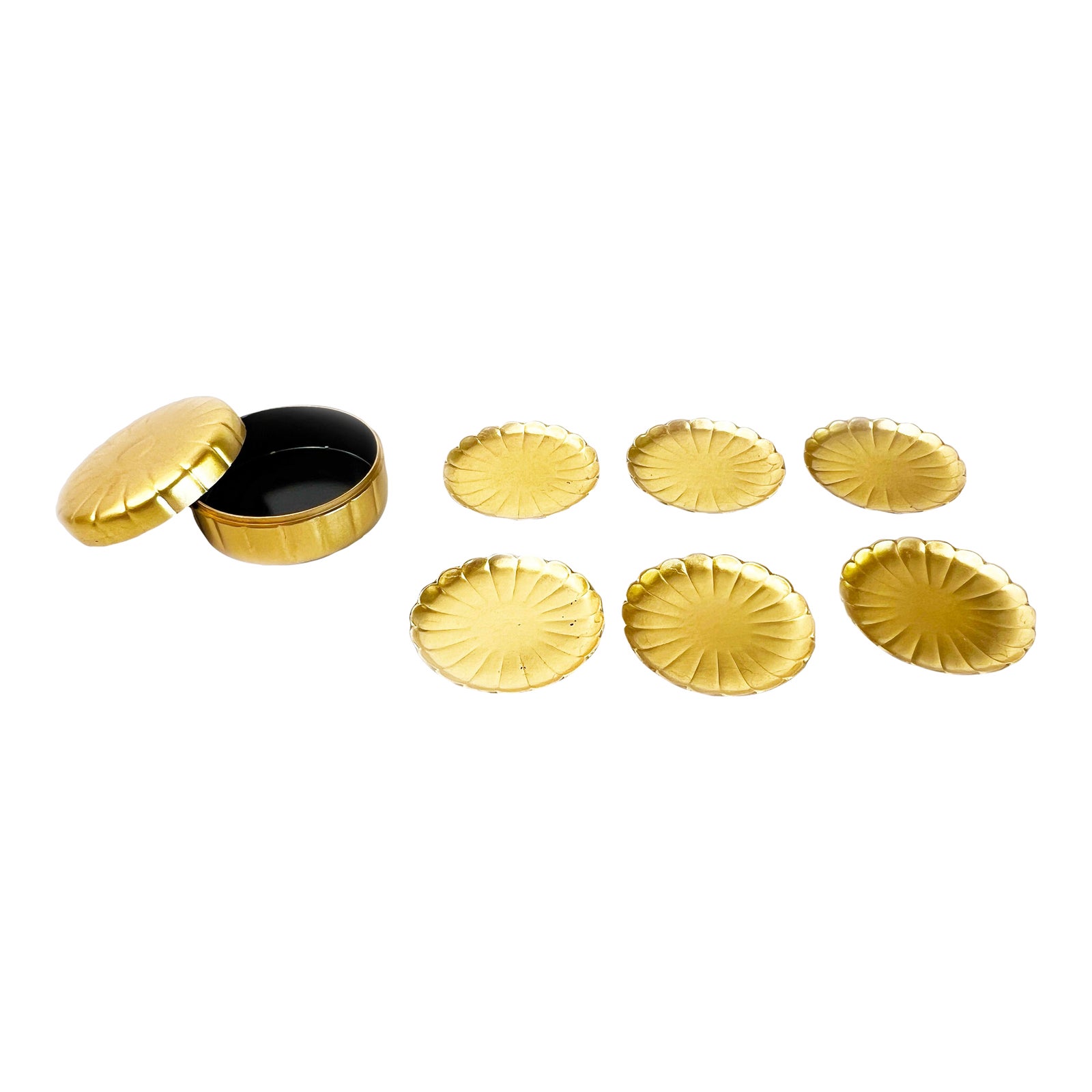 Vintage Mid Century Scalloped Golden Lacquer Japanese Coasters & Holder ...