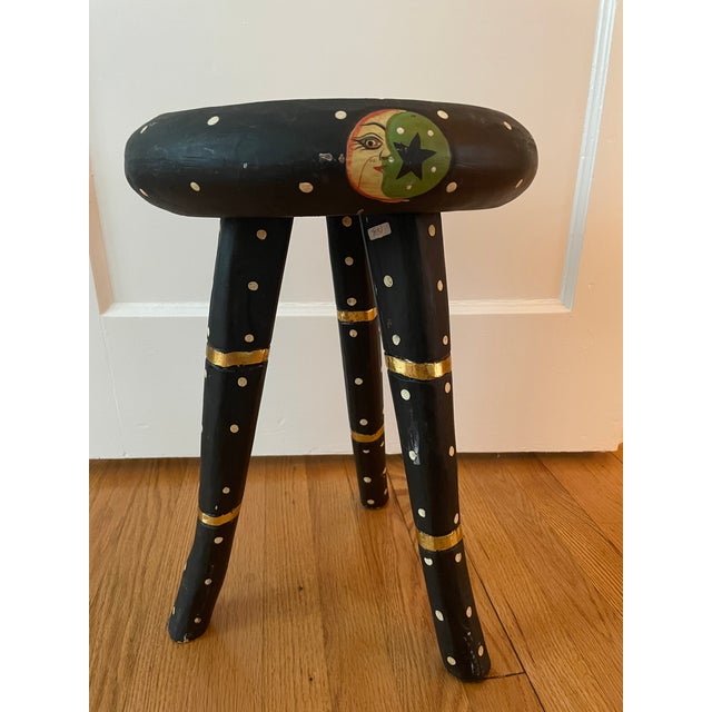 Late 20th Century Vintage Celestial Folk Art Stool | Chairish