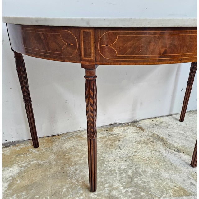 Pair 18th C Federal Satinwood Mahogany Carrara Marble Large Demilune ...