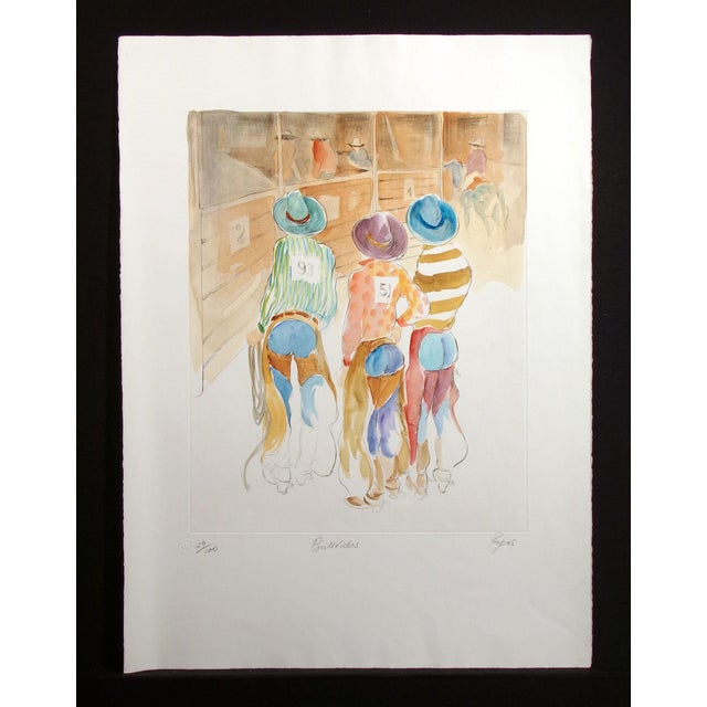 William Papas "Bull Riders" Signed Numbered Hand Colored Etching of ...