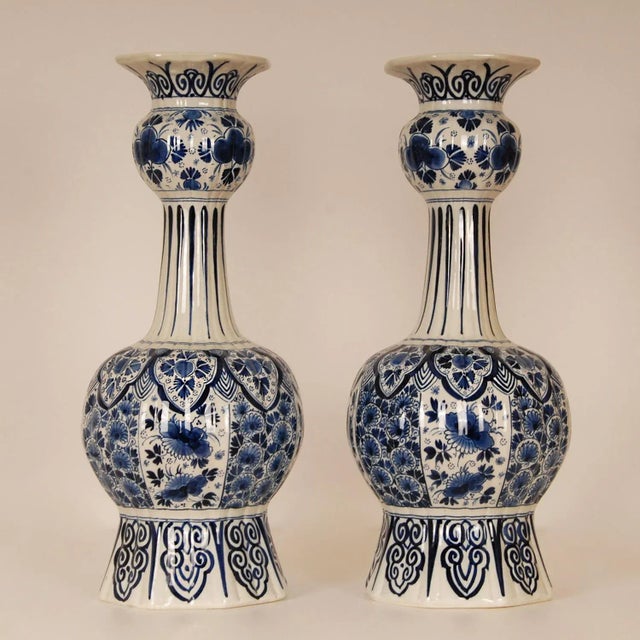 Antique Royal Delft Vases XL Chinoiserie Blue White Knobble Vases ...