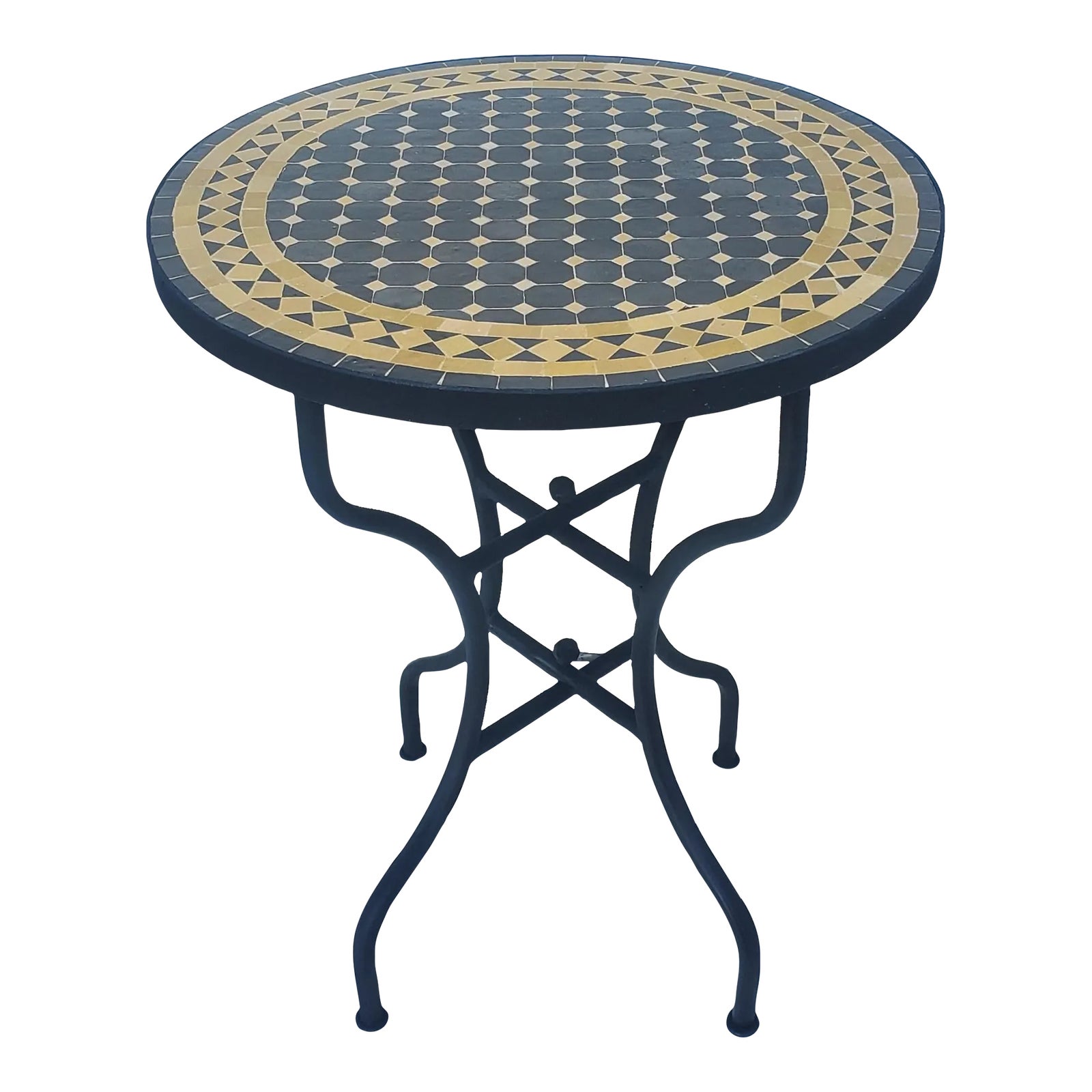 Black and Tan Handmade Moroccan Mosaic Table, Ucf Colors | Chairish