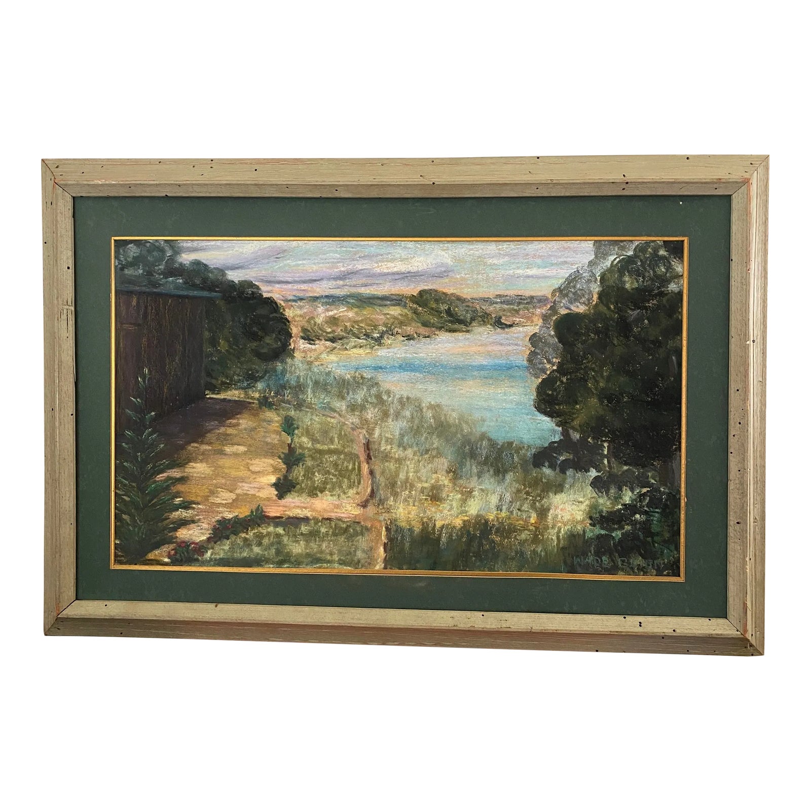 Mid Century Painting of River Bank | Chairish