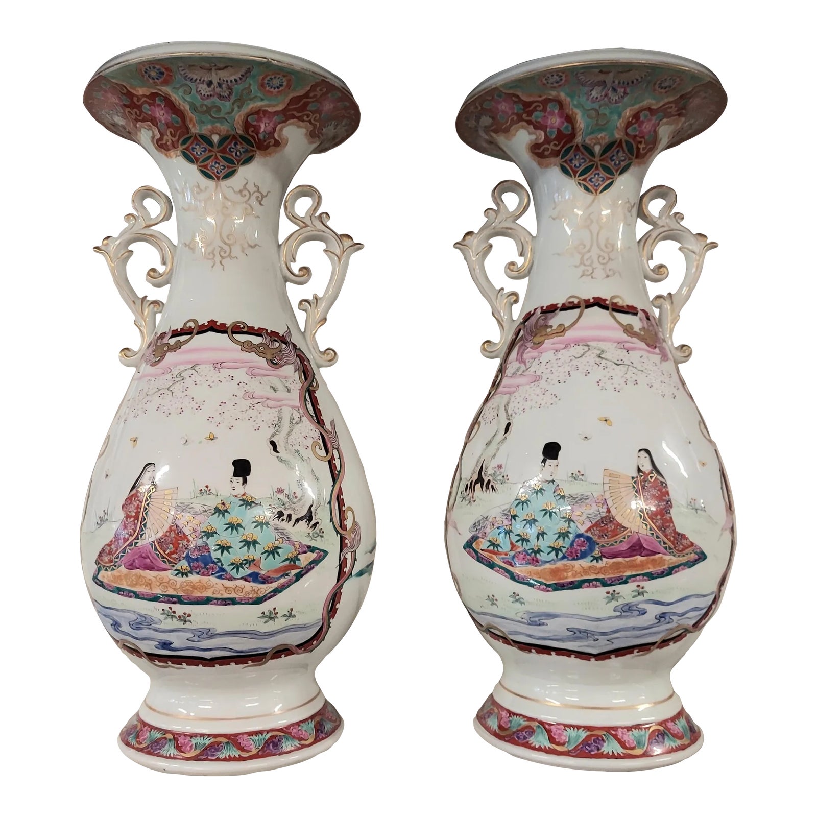 1920s Pair of Japanese Hizen Aritmi Hirabayashi Vases | Chairish