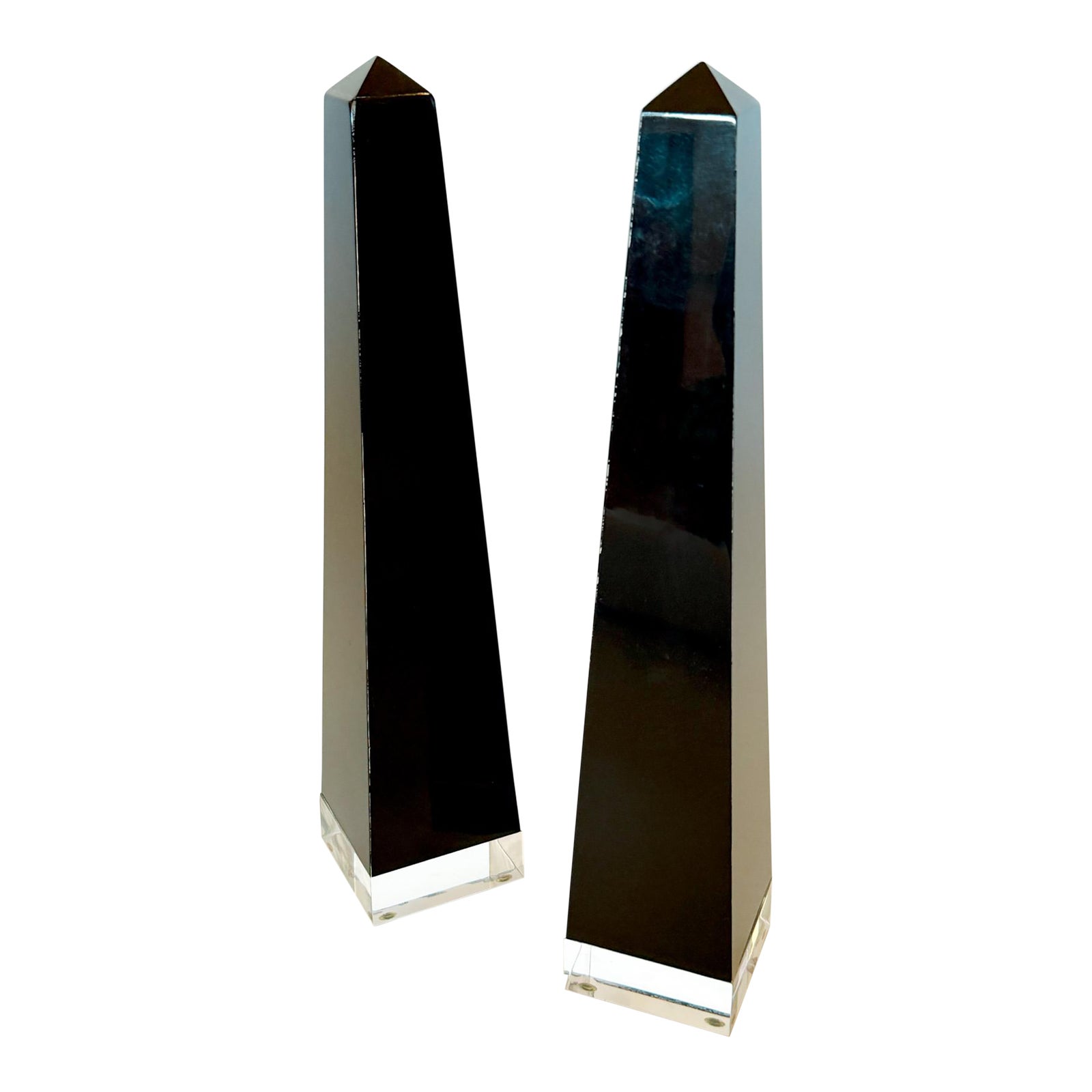 Mid Century Modern Black Lucite Obelisks, a Pair | Chairish