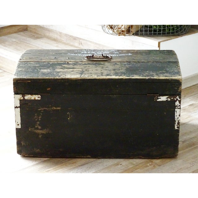 Antique Green Wood Army Chest Trunk, Storage Box | Chairish