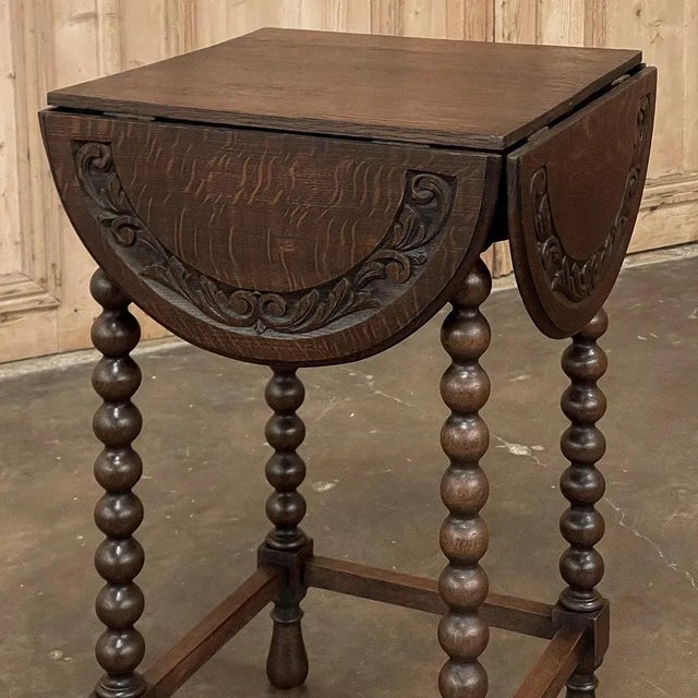 Antique Drop Leaf Spool Leg End Table | Chairish
