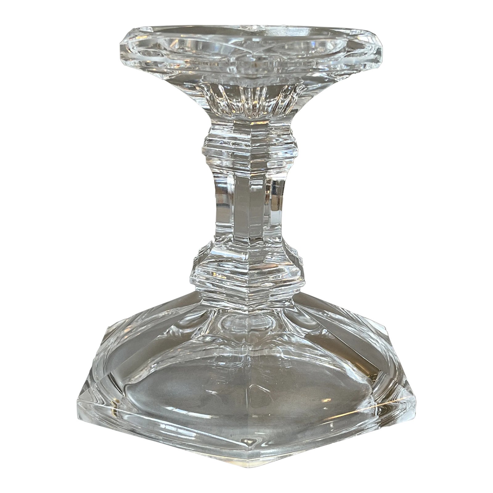 Vintage Single Crystal Glass Hexagon Candlestick Holder | Chairish
