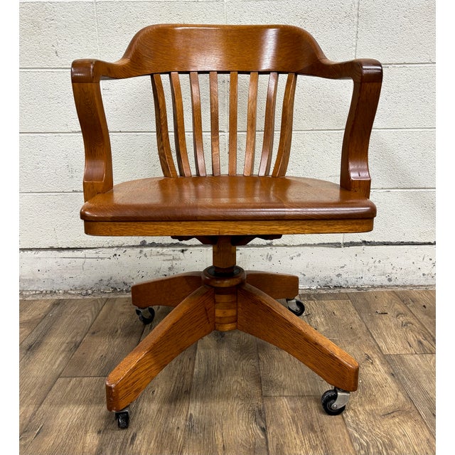 Antique Swivel Rolling Office Lawyer Banker Jury Desk Chair | Chairish