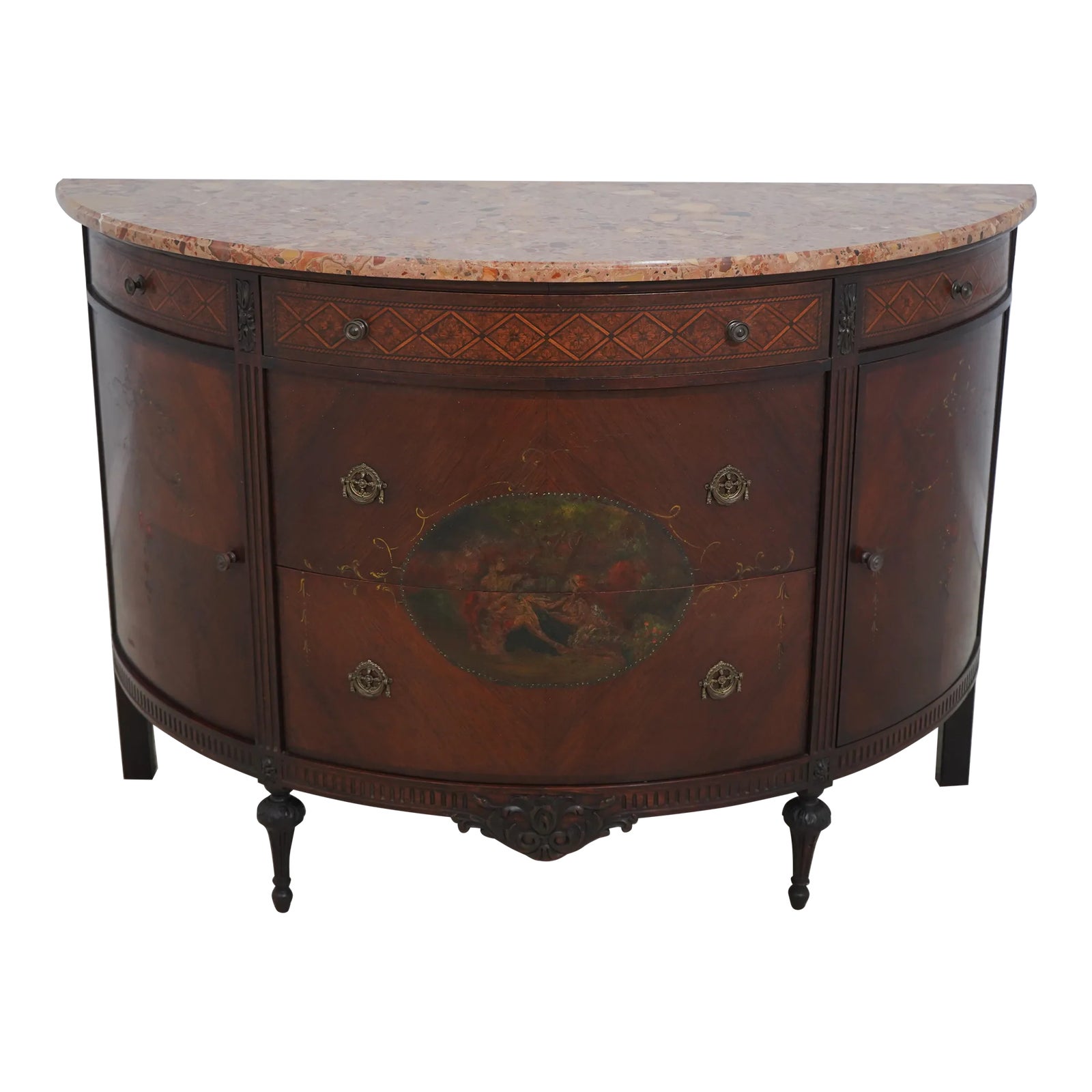 Vintage French Marble Top Paint Decorated & Inlaid Commode | Chairish