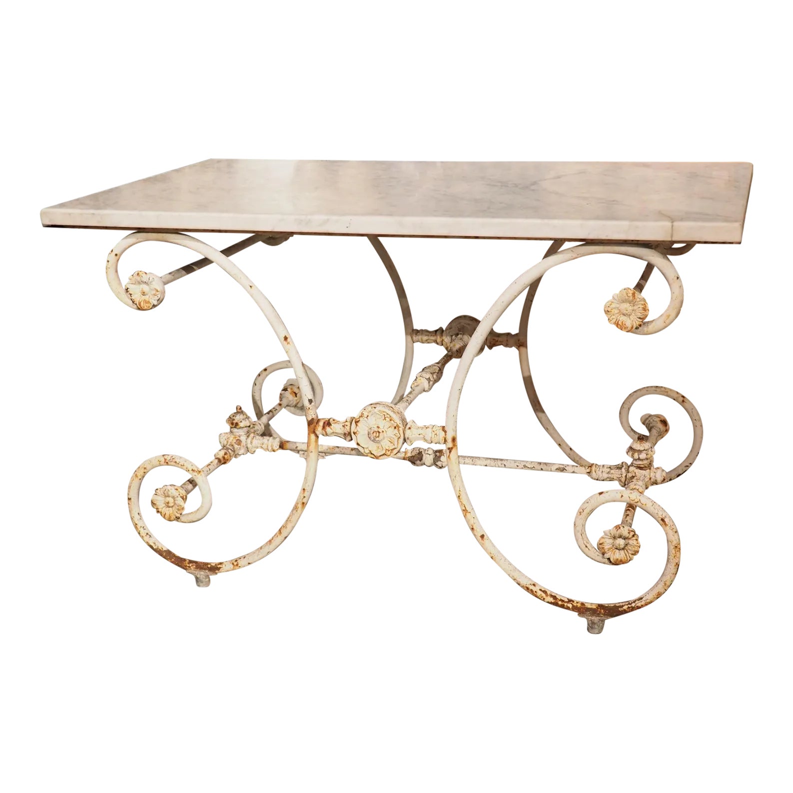 19th Century Painted French Iron Pastry or Butcher Table With Carrara ...
