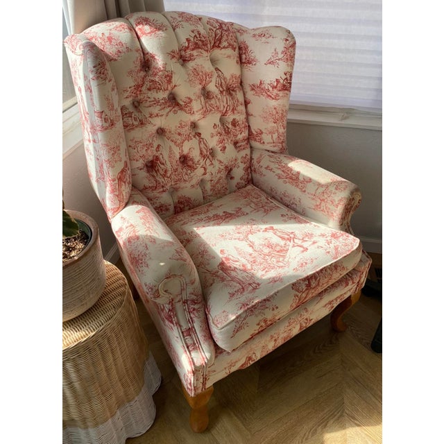 1950's Toile Wingback Chair | Chairish