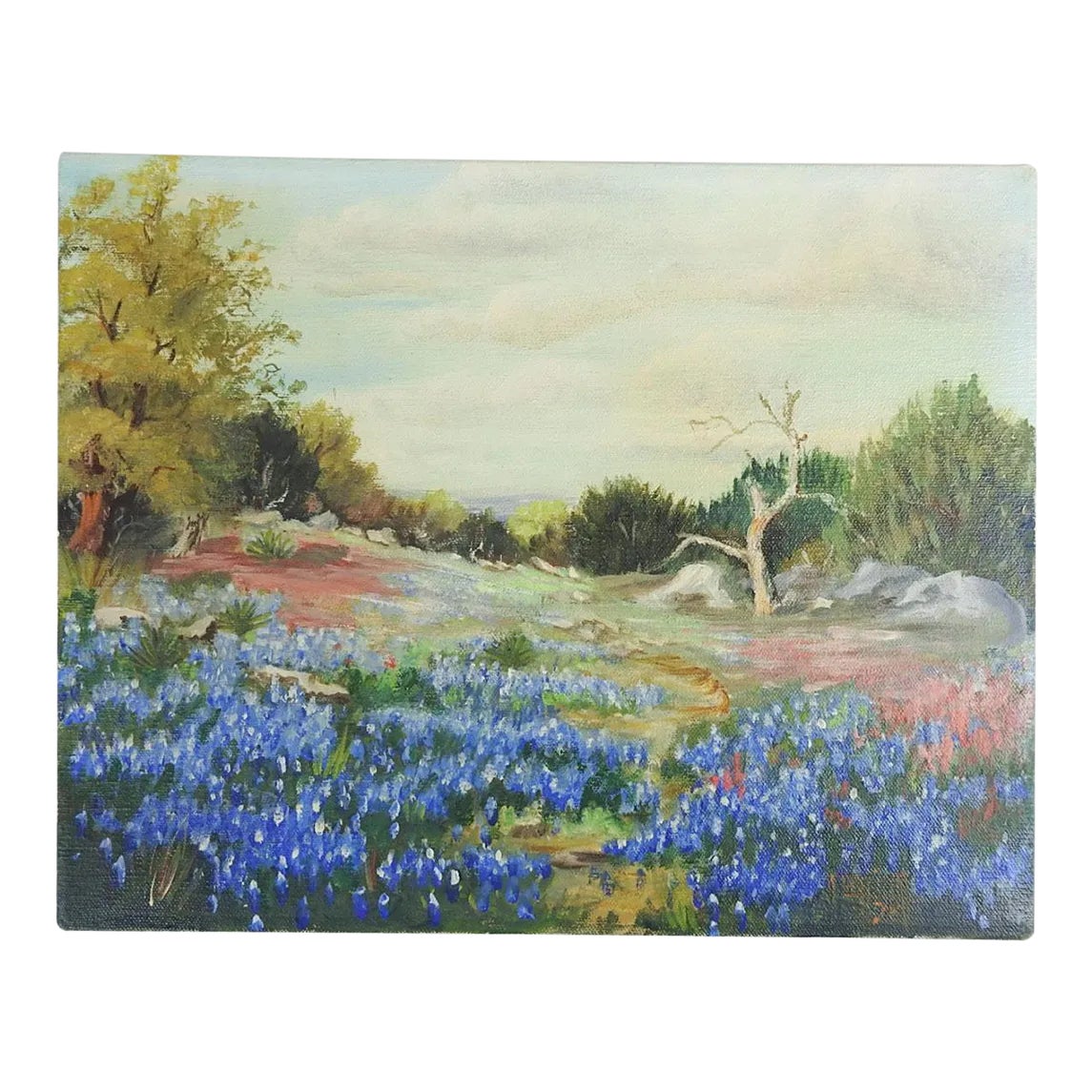Vintage 1975 Texas Bluebonnet Landscape Painting | Chairish