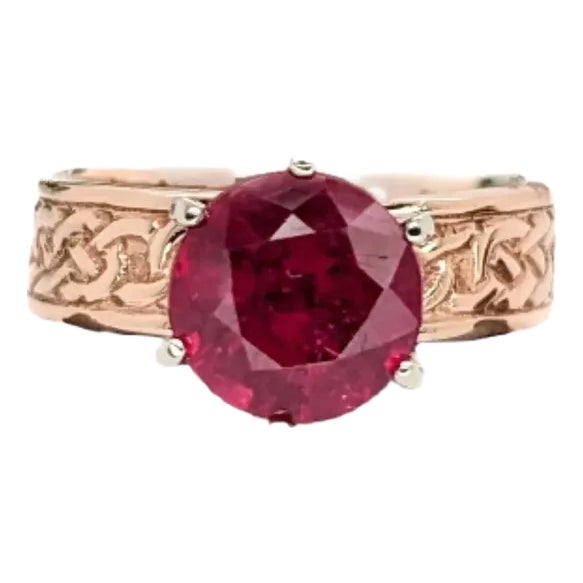 Ruby Ring With Celtic Knot Band Etching in 14k Gold | Chairish
