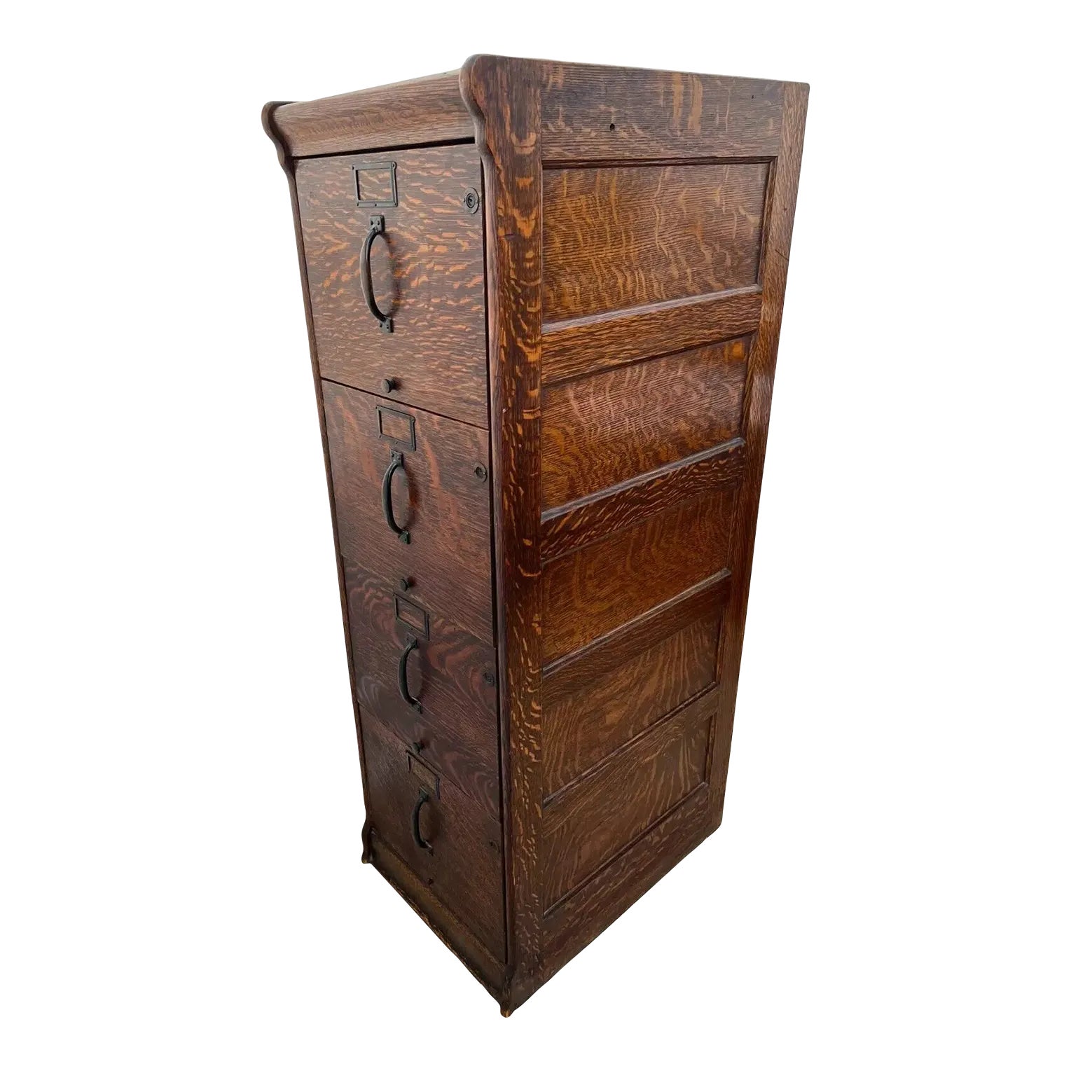 1920s Antique File Cabinet Dark Tiger Oak Four Drawers Paneled Sides ...
