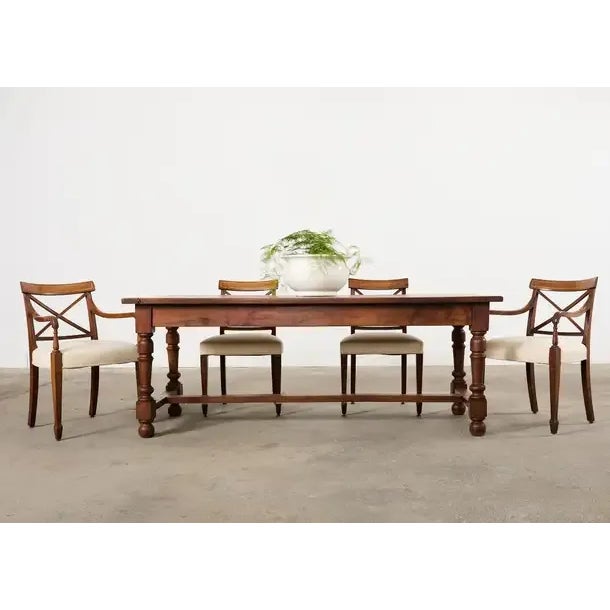 Country English Provincial Oak Farmhouse Trestle Dining Table | Chairish