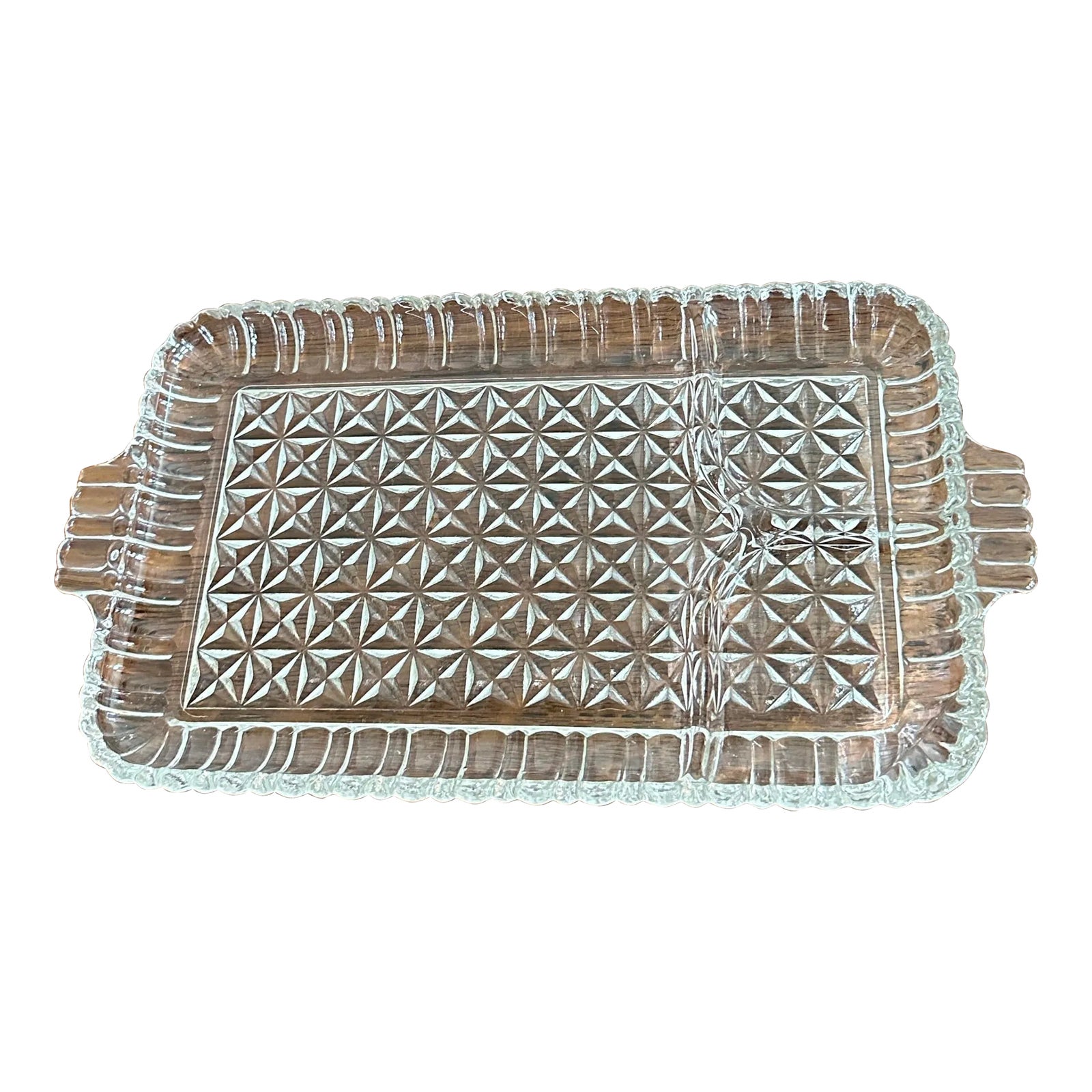 Vintage Divided Pressed Glass Oblong Tray | Chairish