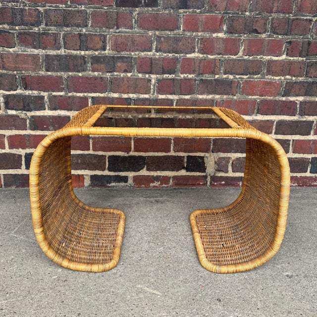 Wicker Rattan Waterfall Edge Side Table | Chairish