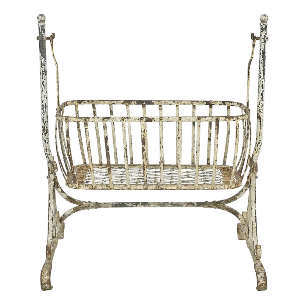 19th Century Iron Cradle with a White Patina | Chairish