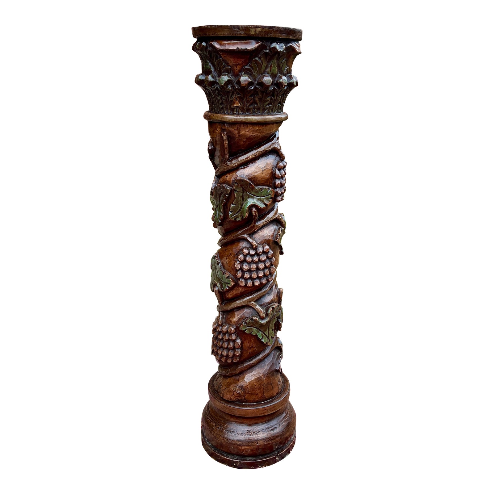 Antique French Wine Grape Press Screw Pedestal Plant Stand Oak 48" T ...