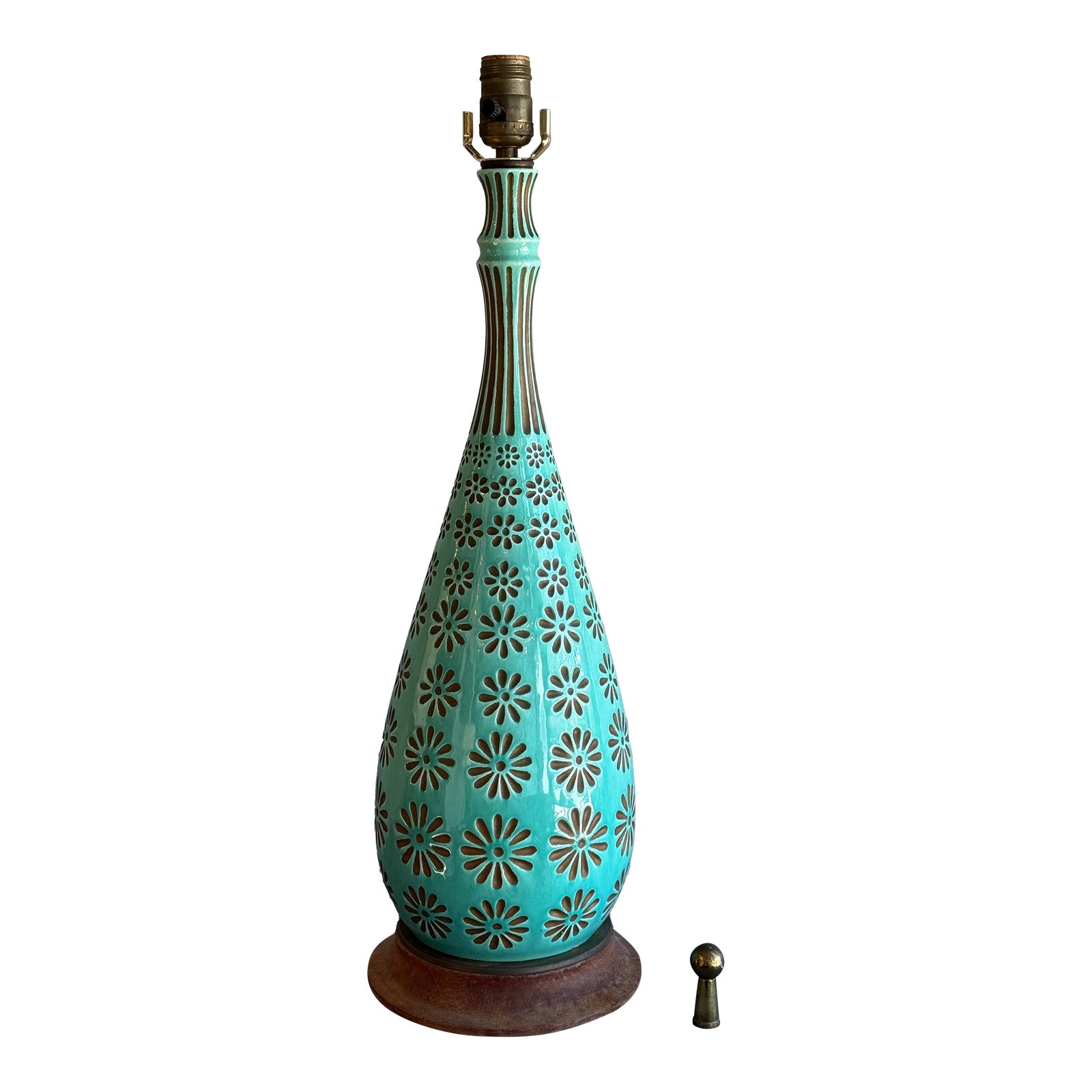 Mid-Century Carved Floral Ceramic Table Lamp Base | Chairish