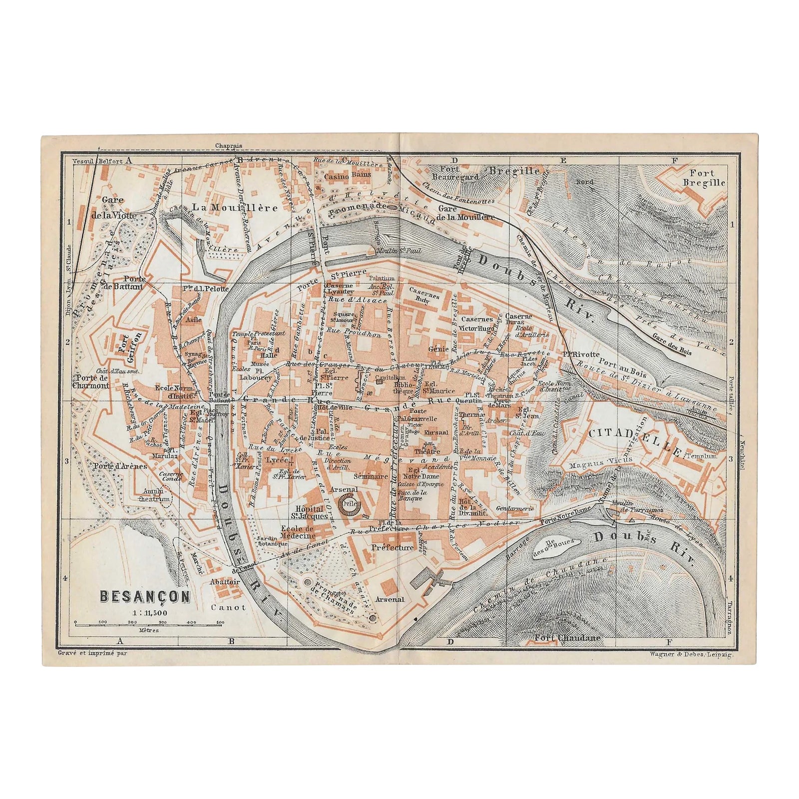 Antique Map of Besancon France | Chairish