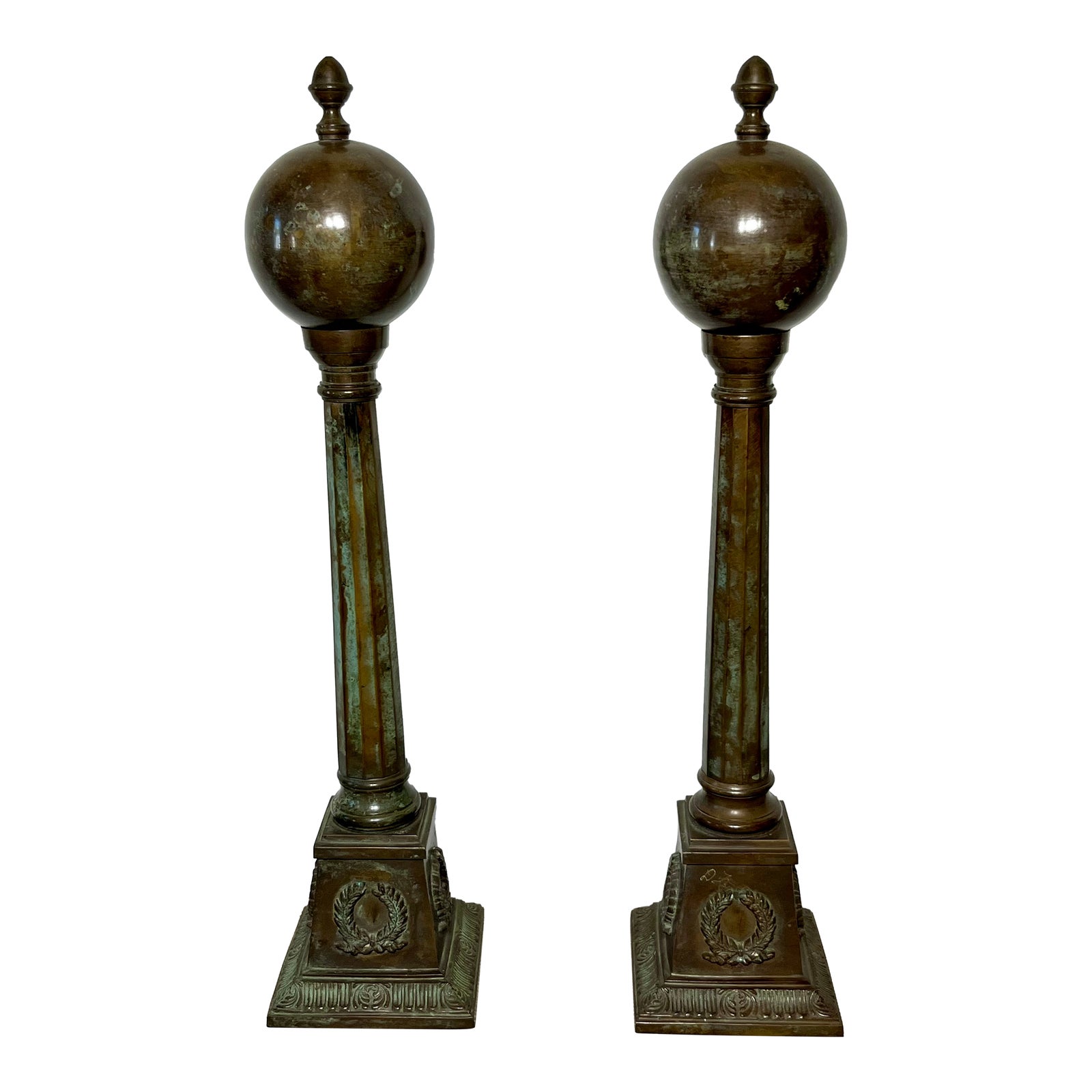 Twentieth Century Bronze “Masonic” Columns, a Pair | Chairish
