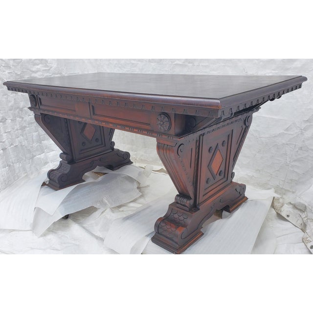 Antique 1900s Carved Walnut Italian Renaissance Old World Desk / Table ...