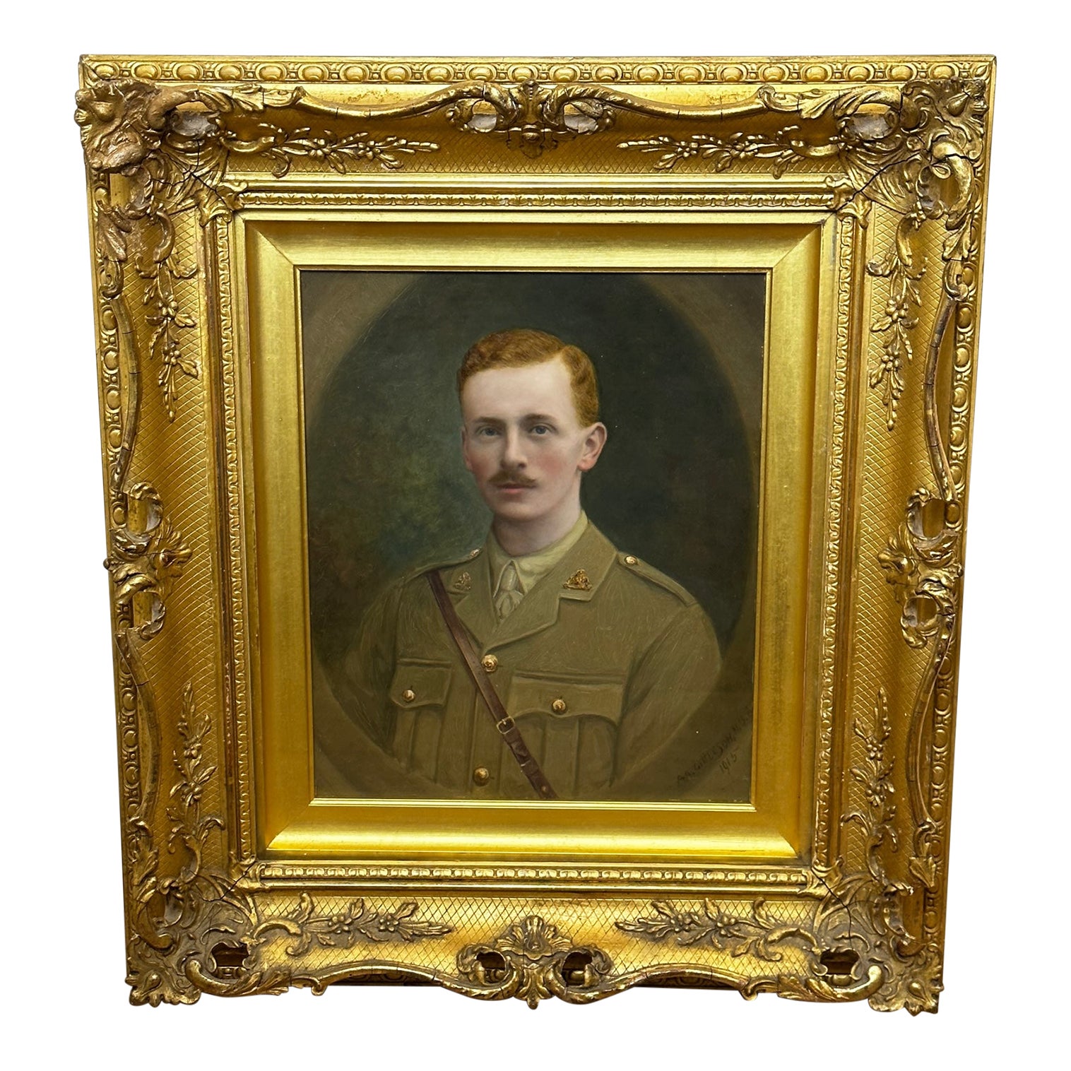 Military Ww1 Oil Painting Portrait British Army Soldier Green Dress ...