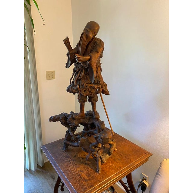 Early 19th Century Chinese Root Carving Man- God of Longevity | Chairish