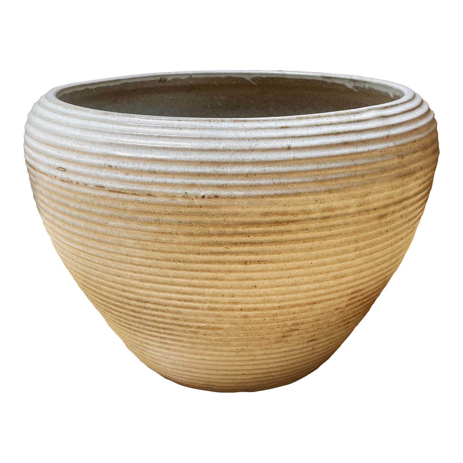 Mid Century Modern Planter- Ribbed Jardiniere Homespun Pottery | Chairish