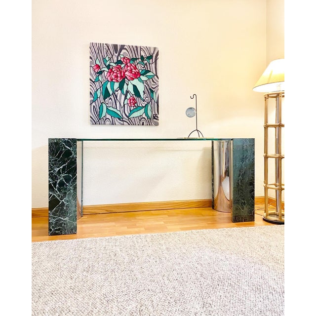 Modernist Green Marble + Chrome Console Table (After Leon Rosen for ...