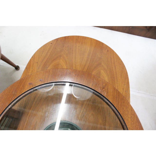 Gilbert Rohde Style Oval Pair of End Tables With Brass Details | Chairish
