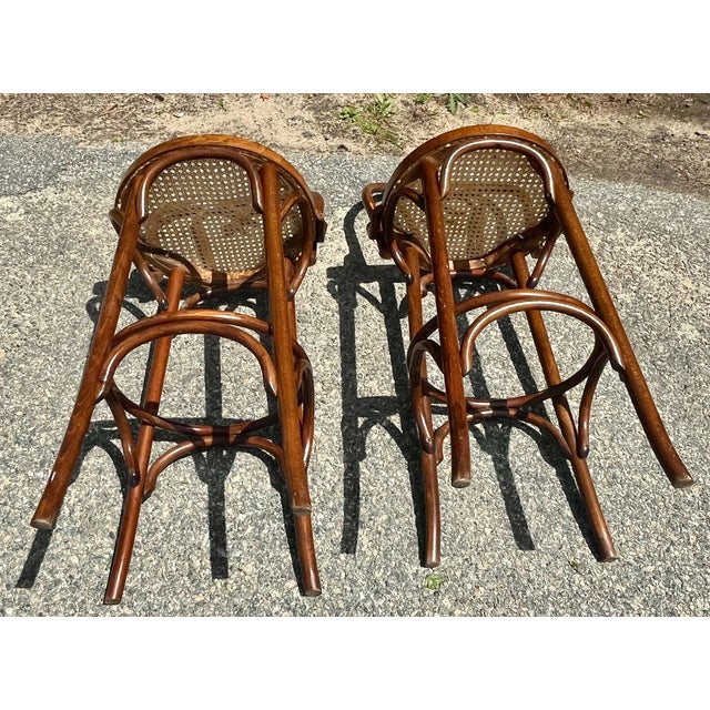 Pair Thonet Bentwood Stools With Caned Seats Mid Century Modern | Chairish