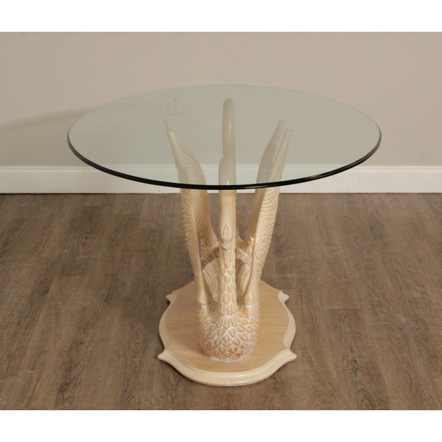 Vintage Carved Double Swan Base Oval Glass Top Dining Table | Chairish