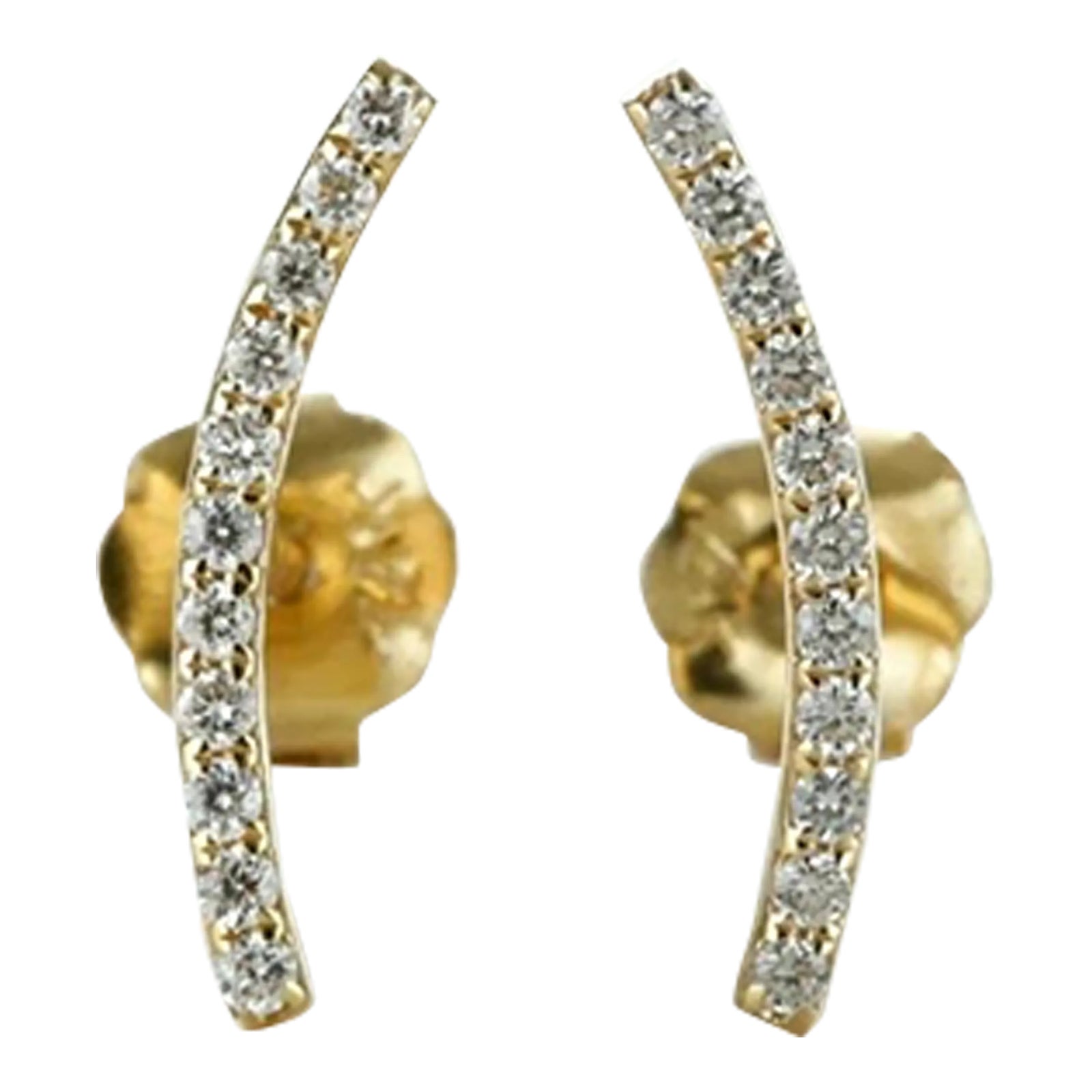Climber Diamond Earring Studs 14k Solid Gold Curved Bar Diamond ...