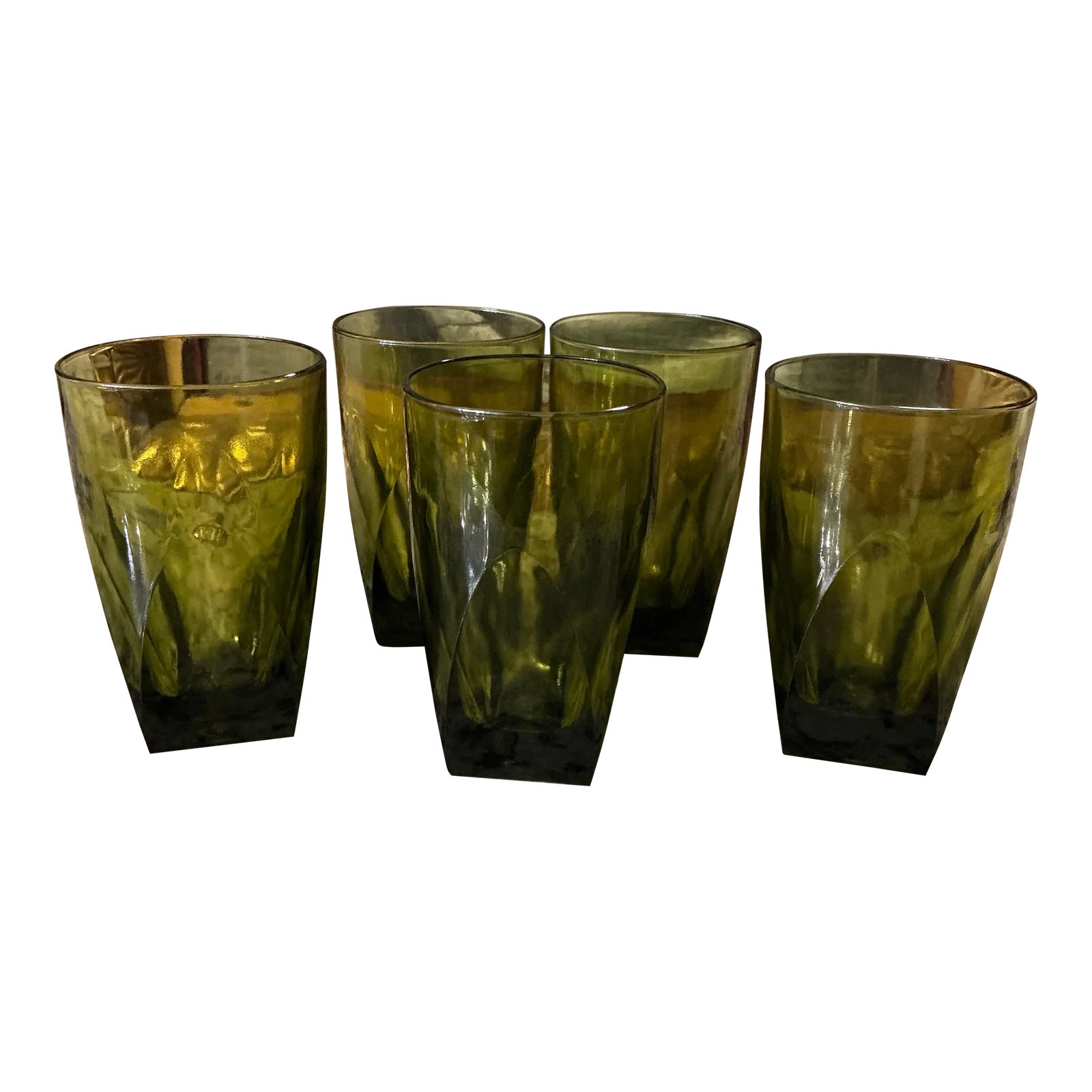 Vintage Hazel-Atlas Avocado Glasses- Set of 5 | Chairish