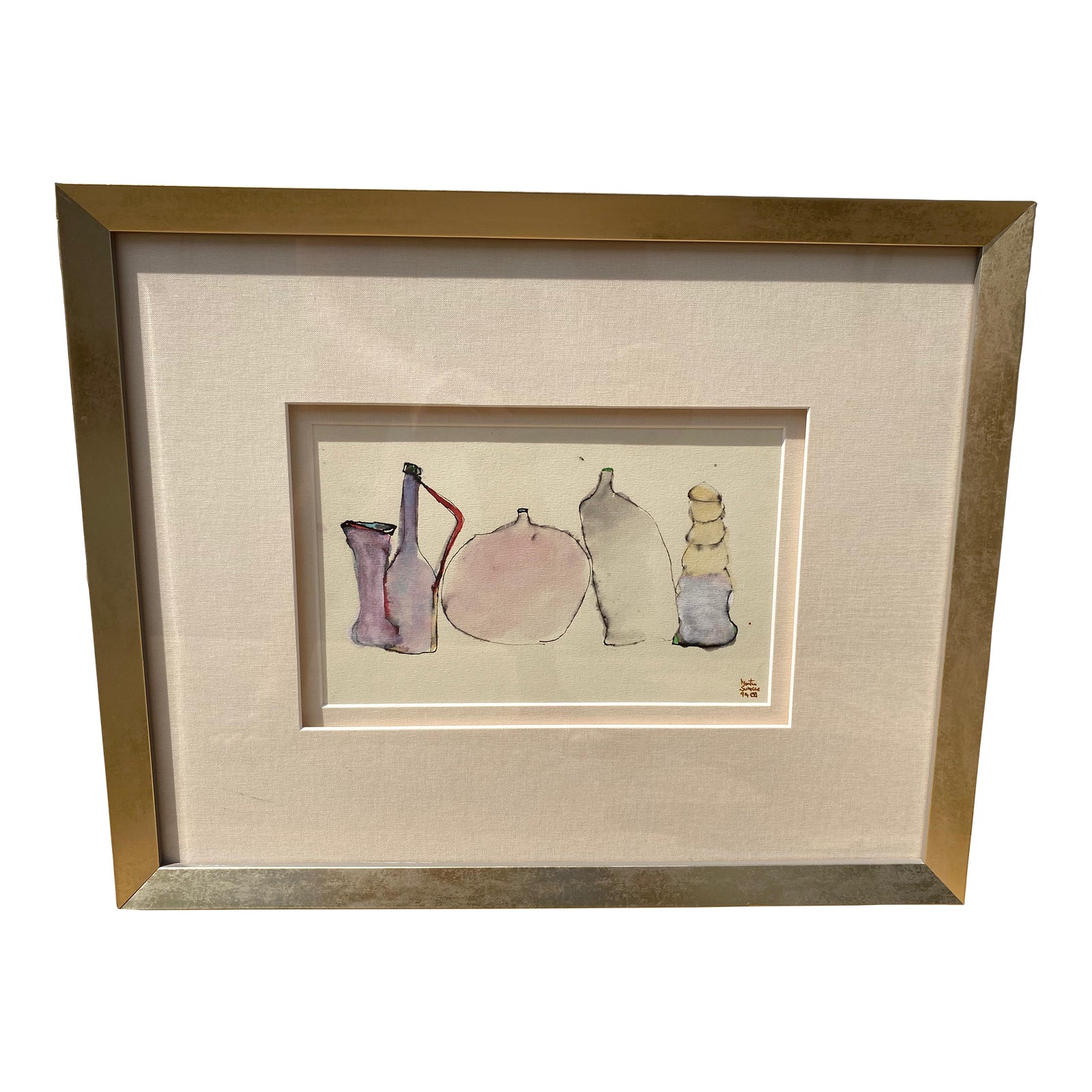 1990s "Bottle Still Life" Original Painting on Paper by Martin Sumners ...