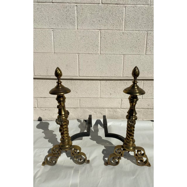 Vintage Art and Craft Style Brass and Iron Andirons - a Pair | Chairish