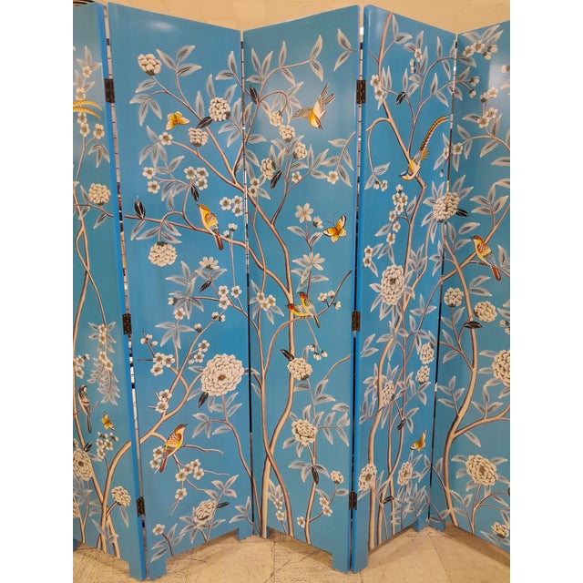 2000s 6-Panel Hand Painted Room Divider Featuring a Spring Botanical ...