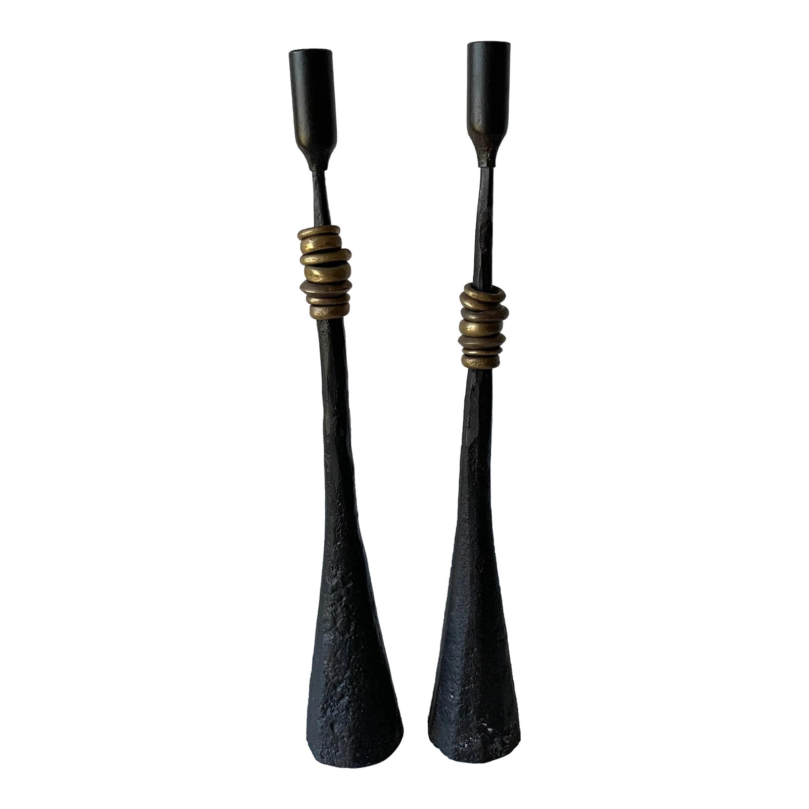 Pair of Hand-Forged Iron Candlesticks by Luis Marquez | Chairish