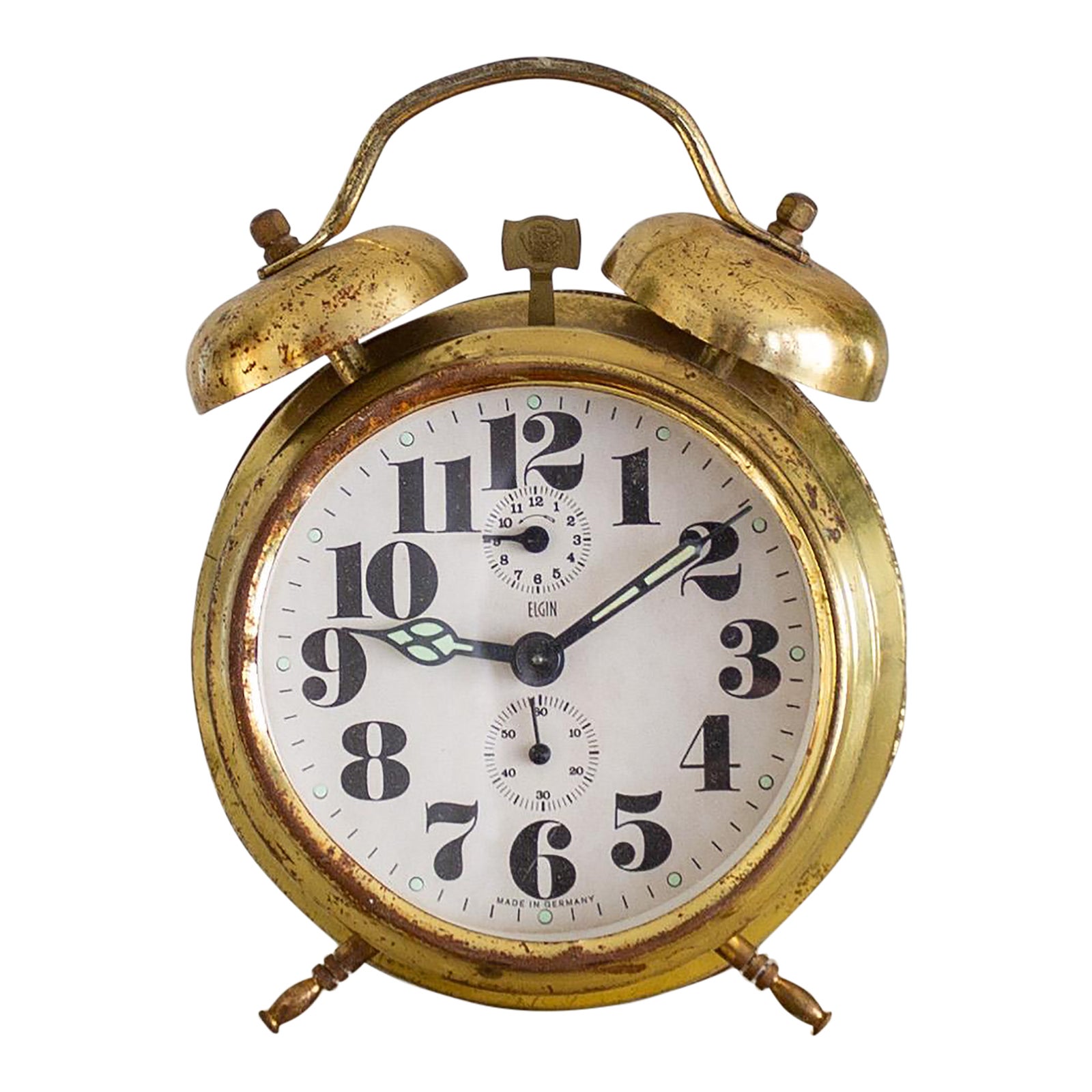 Vintage Elgin Brass Dual Bell Wind Up Alarm Clock Made in Germany ...
