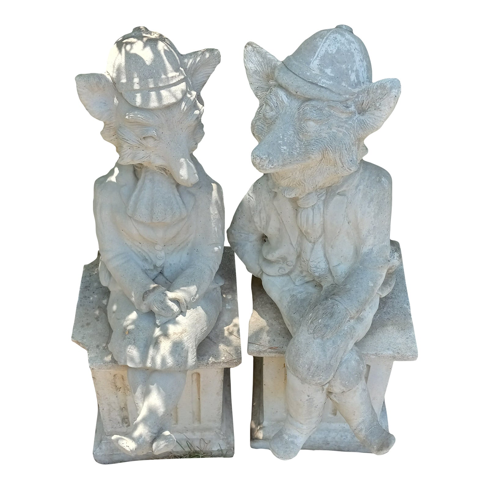 Large Pair of Vintage Cement Fox Sculptures | Chairish
