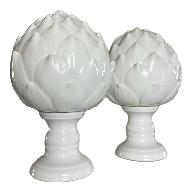 White Classic Ceramic Artichoke Decorative Sculptures - Set of 2 | Chairish