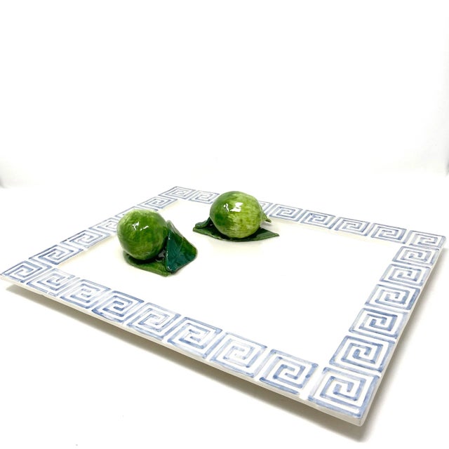 Contemporary Greek Key Border Platter With Trompe l'Oeil Limes | Chairish