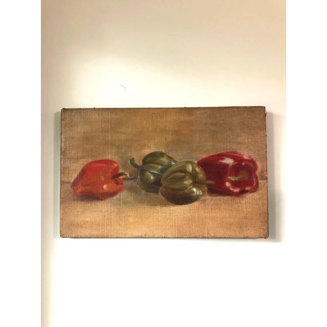 Vintage Red and Green Pepper Still Life Oil Painting | Chairish