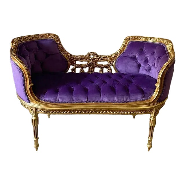 French Tufted Purple Velvet Bench | Chairish